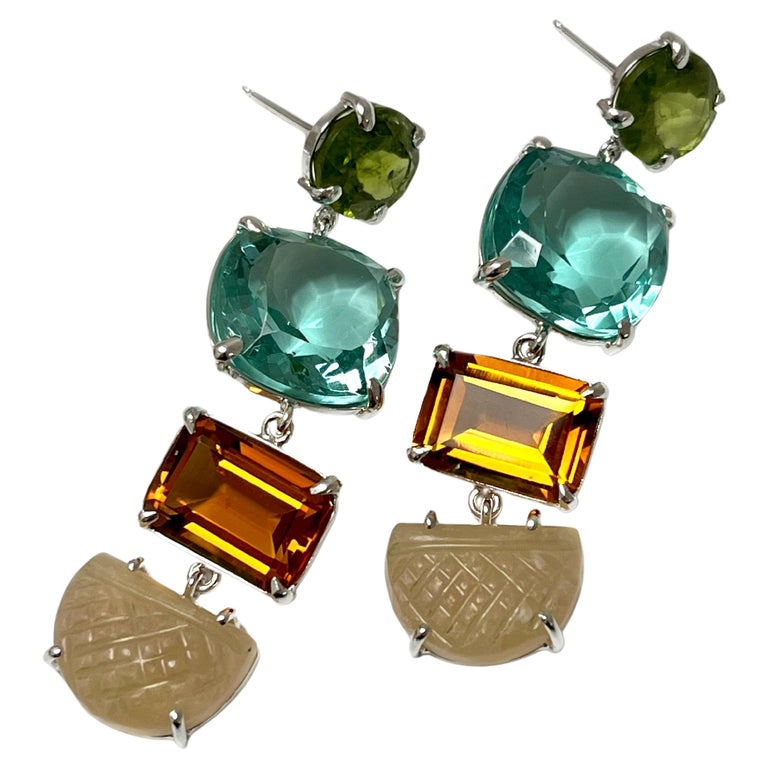 One of a kind Colorful Drop "Look" Earrings in Sterling Silver For Sale ...