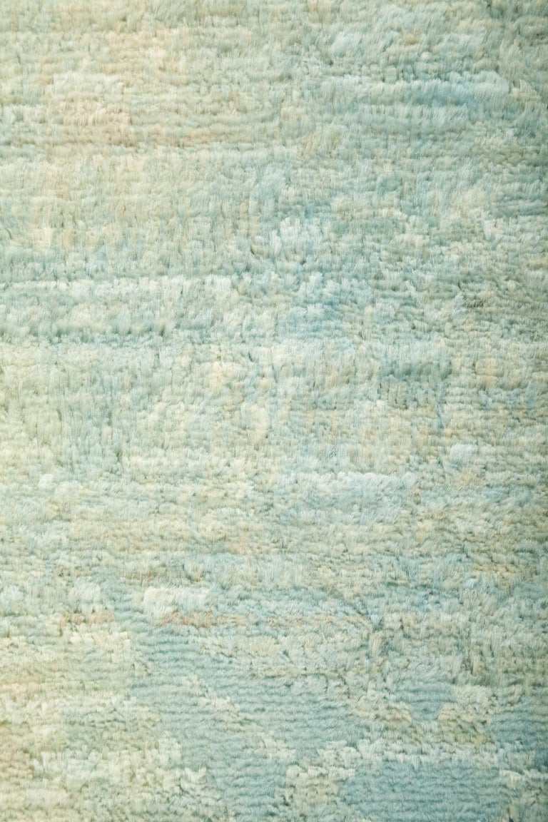 One of a Kind Colorful Wool Hand Knotted Runner Rug, Seafoam at 1stDibs