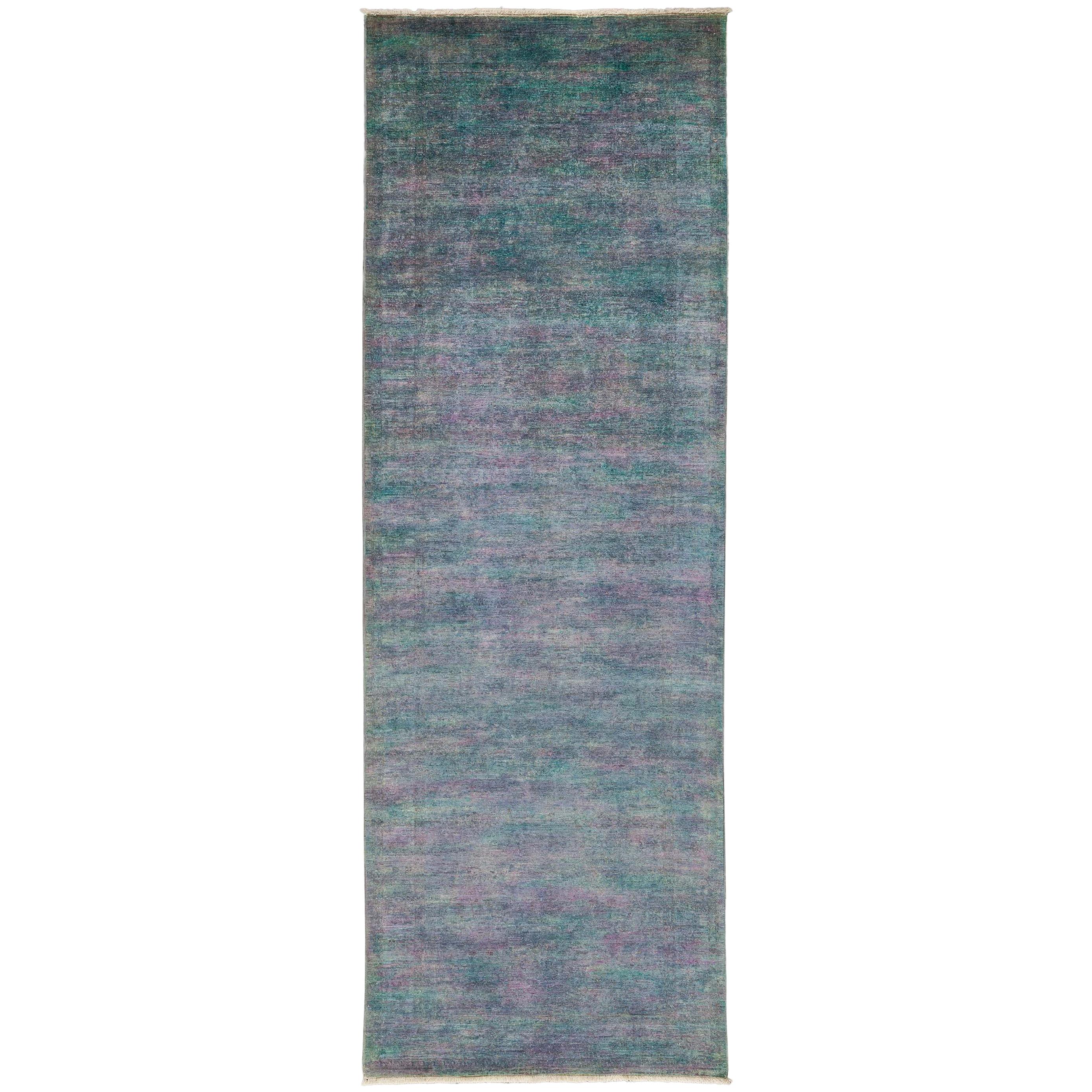 One of a Kind Colorful Wool Hand Knotted Runner Rug, Seafoam For Sale ...