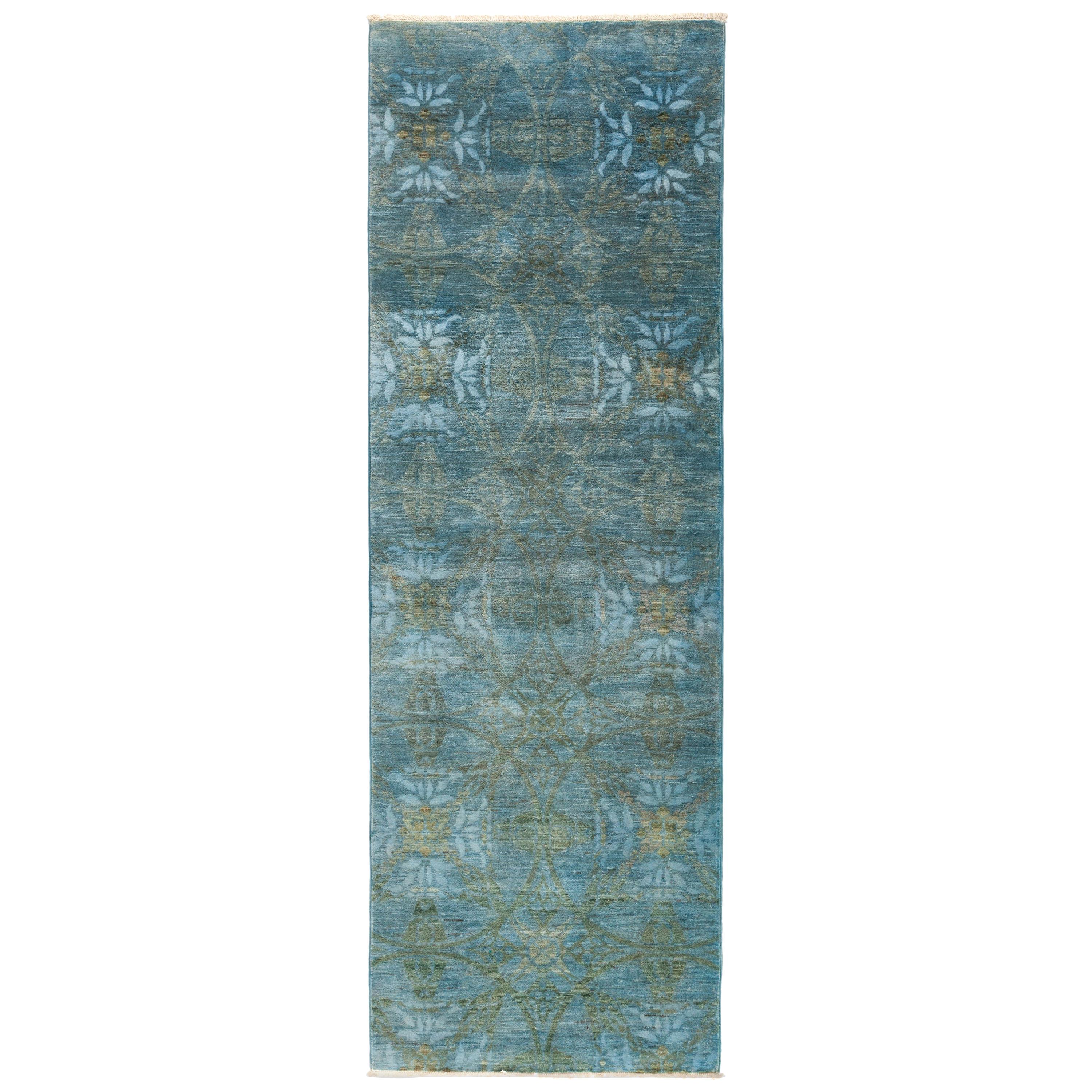 One of a Kind Colorful Wool Hand Knotted Runner Rug, Seafoam For Sale ...
