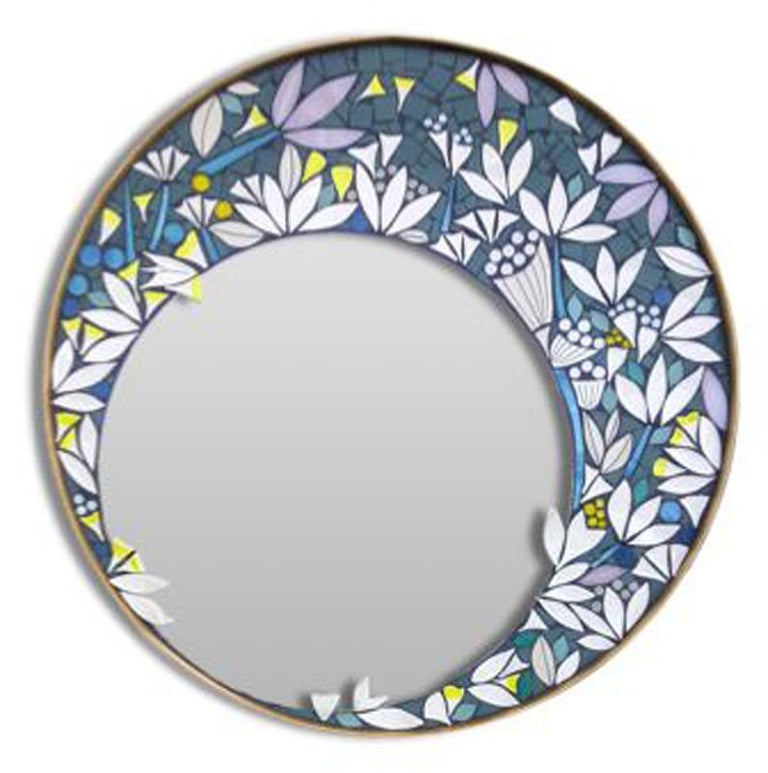 Floral Geometric Artist's Round Porcelain Mosaic Wall Mirror, France at ...