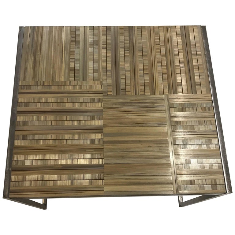 One of a Kind French Straw Bronze Straw Marquetry Coffee Side Table at ...