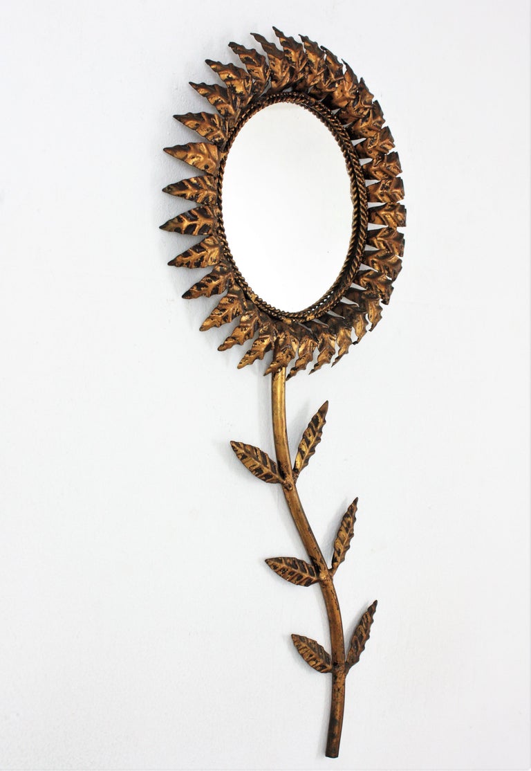 French Sunburst Sunflower Mirror / Wall Decoration, Gilt Iron, 1950s ...