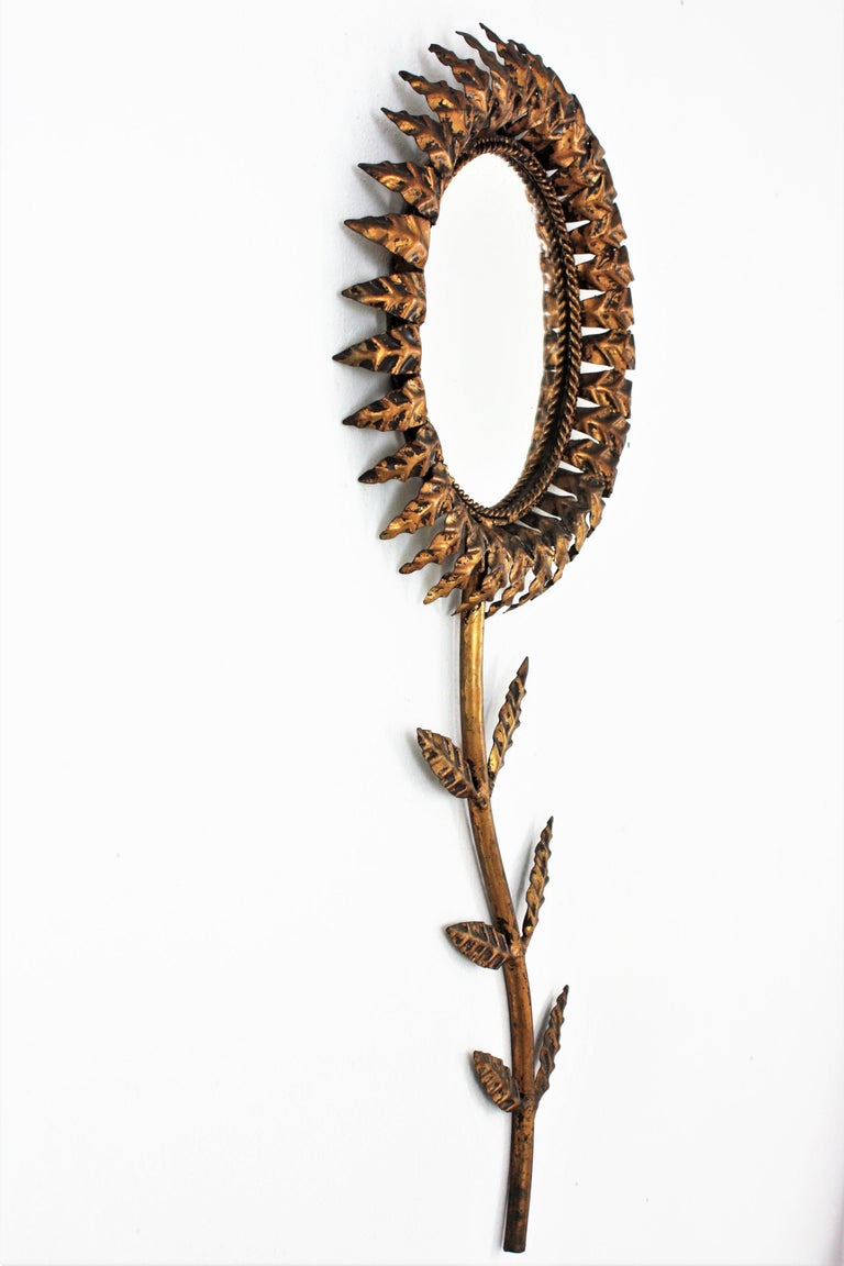 French Sunburst Sunflower Mirror / Wall Decoration, Gilt Iron, 1950s ...