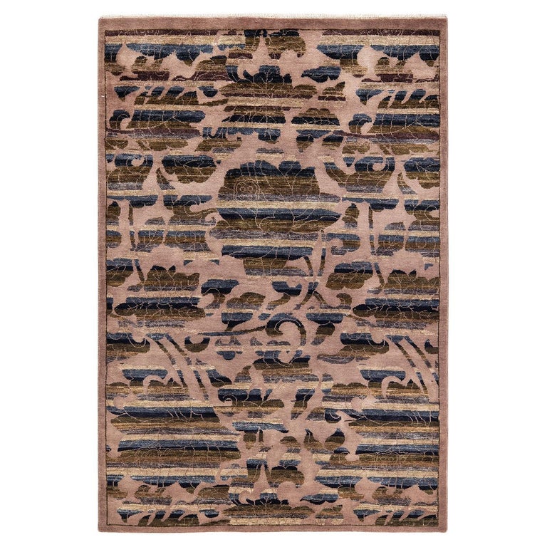 One-Of-A-Kind Hand Knotted Abstract Eclectic Beige Area Rug 4' 2" x 6 ...