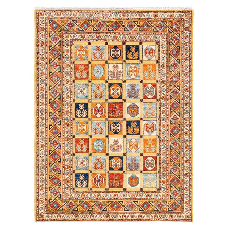 One-of-a-kind Hand Knotted Bohemian Floral Tribal Yellow Area Rug For ...