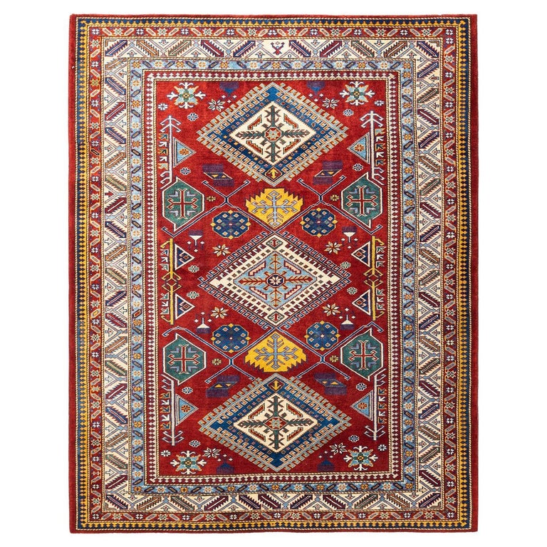 One-of-a-kind Hand Knotted Bohemian Ikat Tribal Red Area Rug For Sale ...