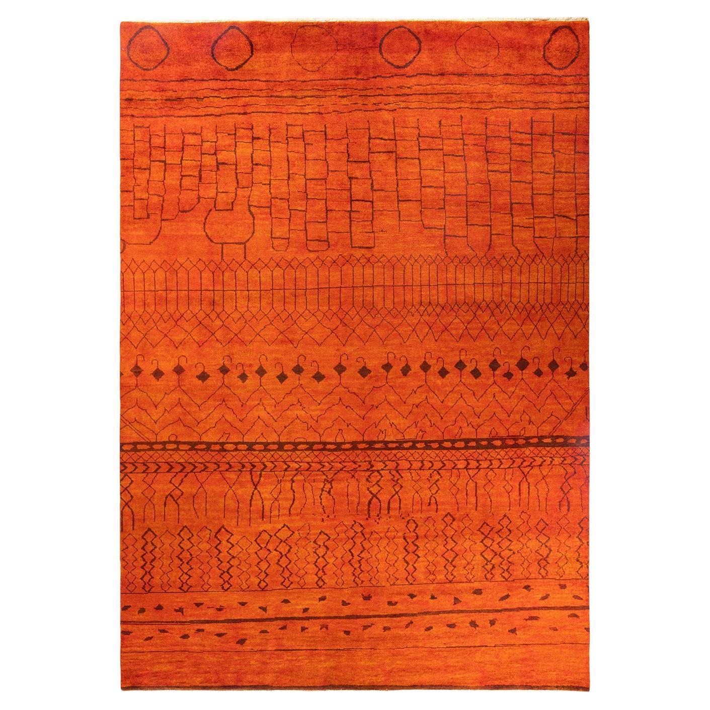 One-of-a-kind Hand Knotted Bohemian Moroccan Orange Area Rug at 1stDibs