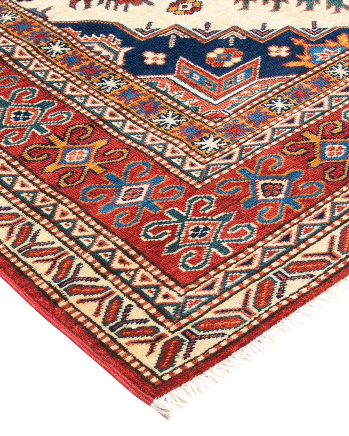 One-Of-A-Kind Hand Knotted Bohemian Tribal Tribal Ivory Area Rug For ...