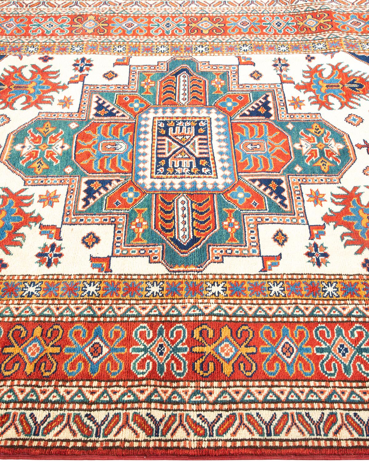 One-Of-A-Kind Hand Knotted Bohemian Tribal Tribal Ivory Area Rug For ...