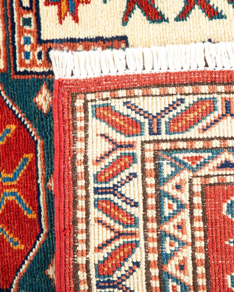 One-Of-A-Kind Hand Knotted Bohemian Tribal Tribal Ivory Area Rug For ...