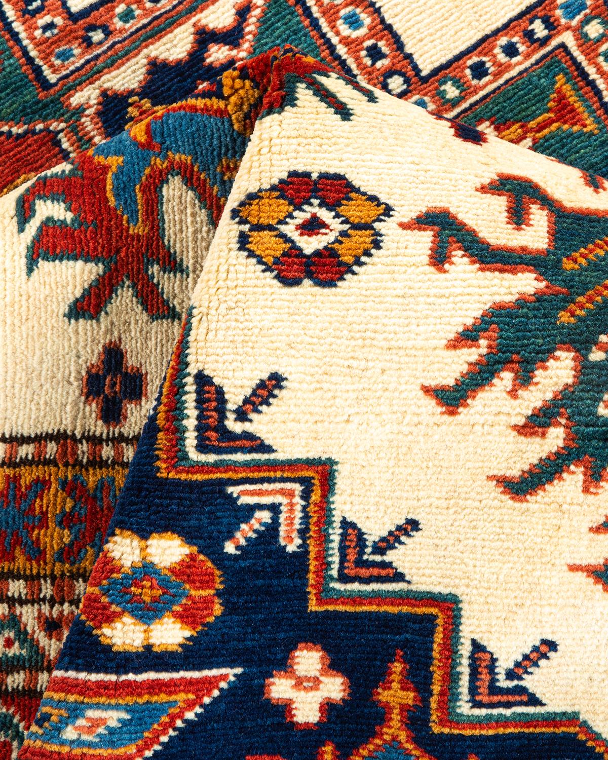 One-Of-A-Kind Hand Knotted Bohemian Tribal Tribal Ivory Area Rug For ...