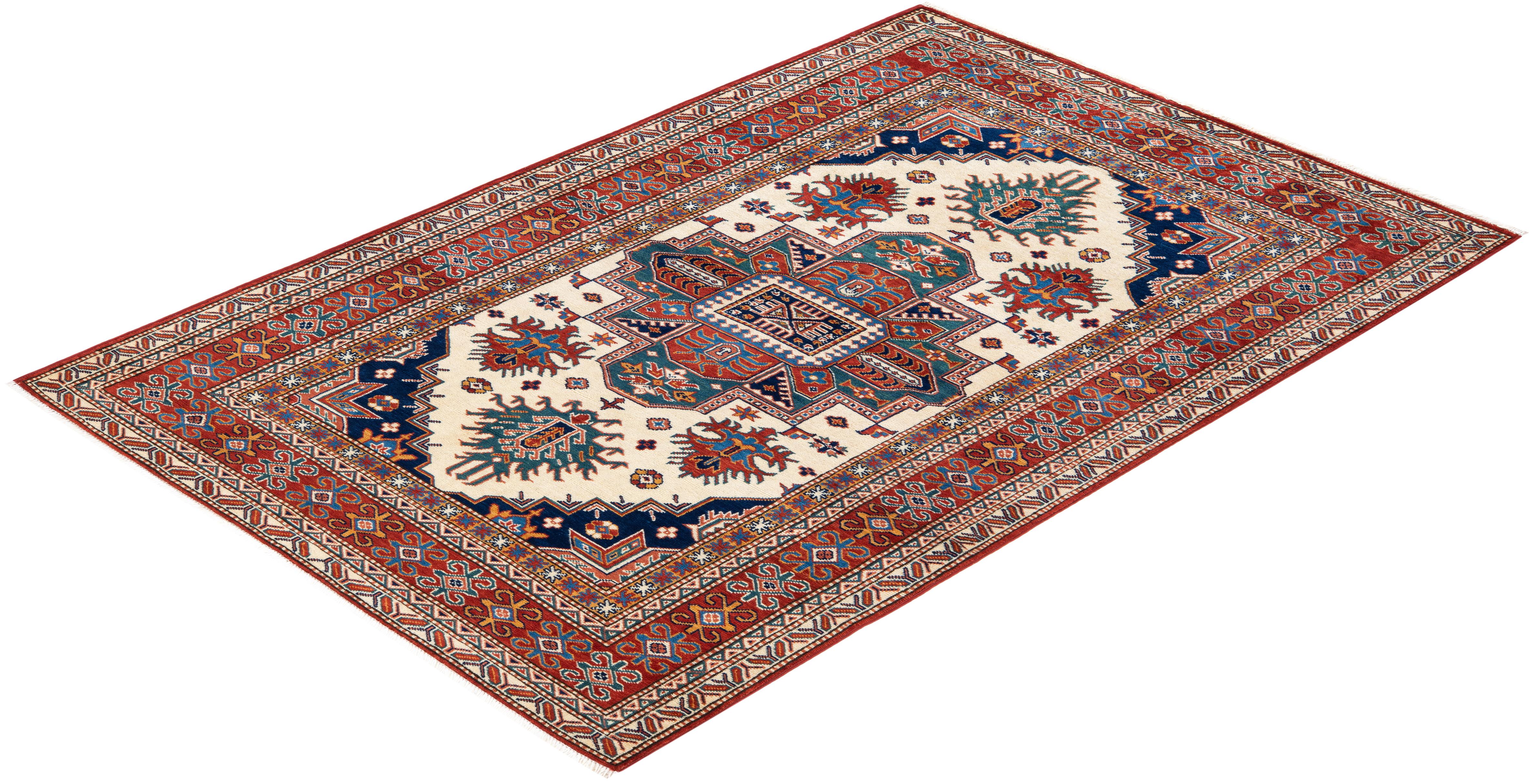 One-Of-A-Kind Hand Knotted Bohemian Tribal Tribal Ivory Area Rug For ...
