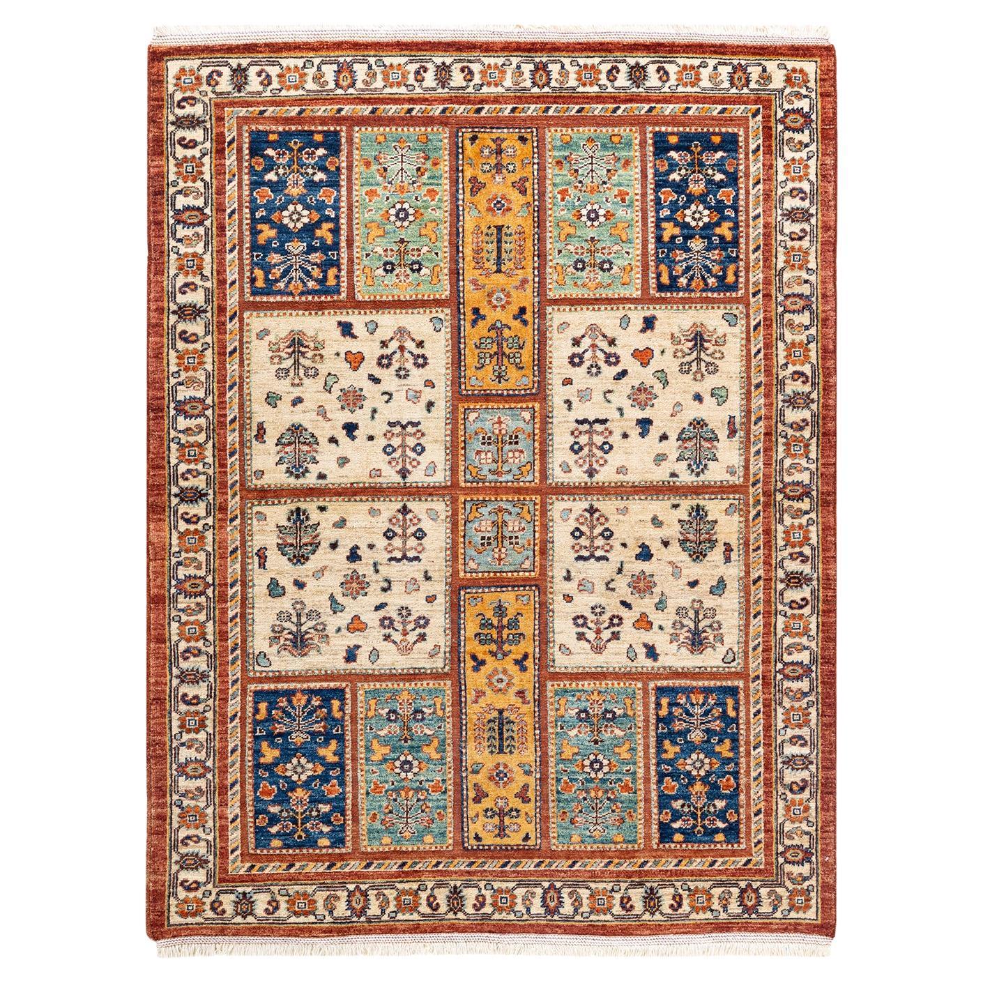 One-of-a-kind Hand Knotted Bohemian Tribal Tribal Ivory Area Rug For ...