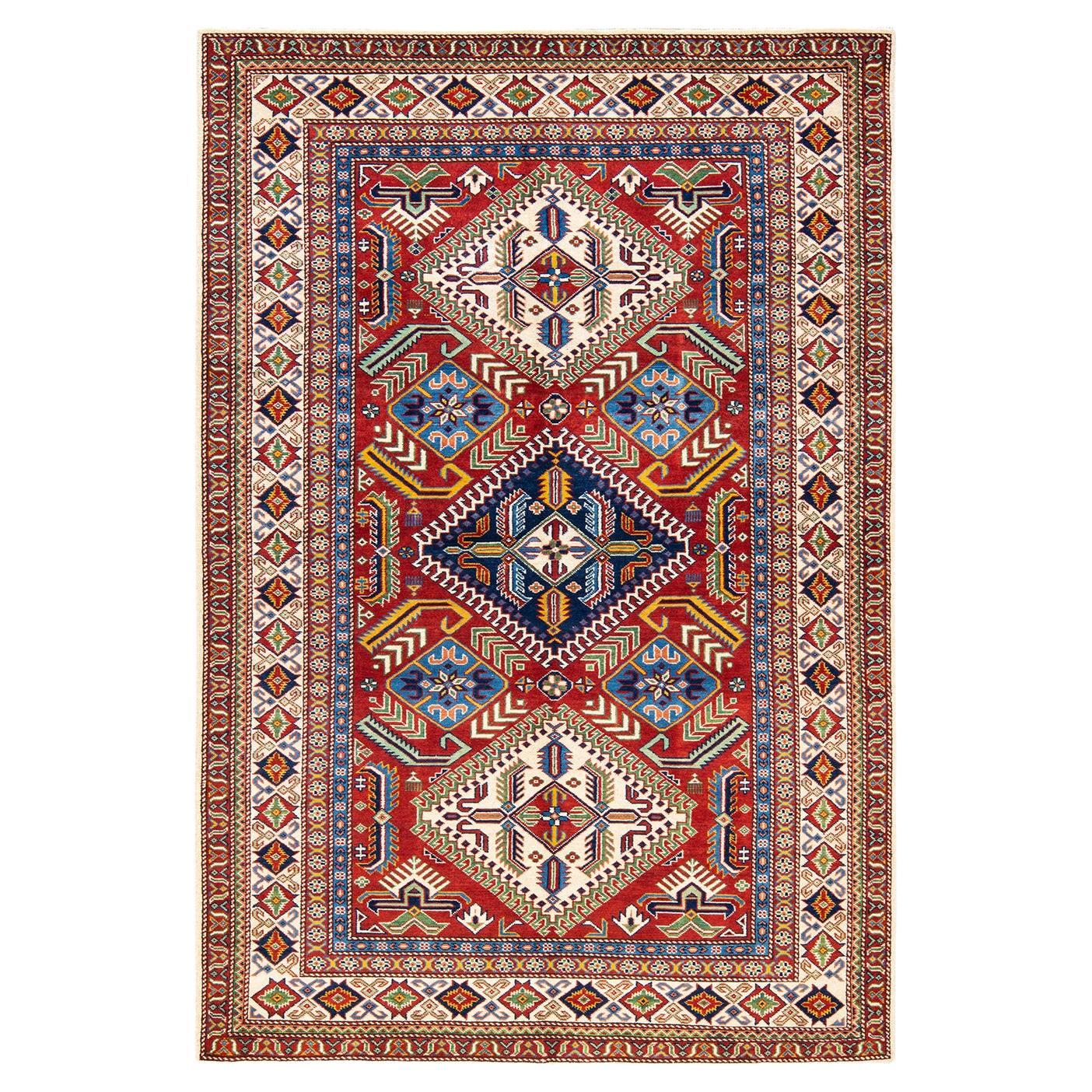 One-Of-A-Kind Hand Knotted Bohemian Tribal Tribal Ivory Area Rug For ...