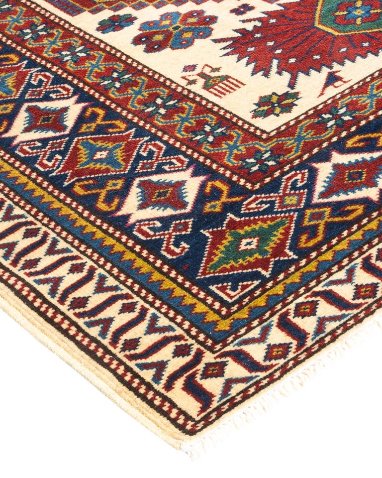 One-of-a-kind Hand Knotted Bohemian Tribal Tribal Ivory Area Rug For ...