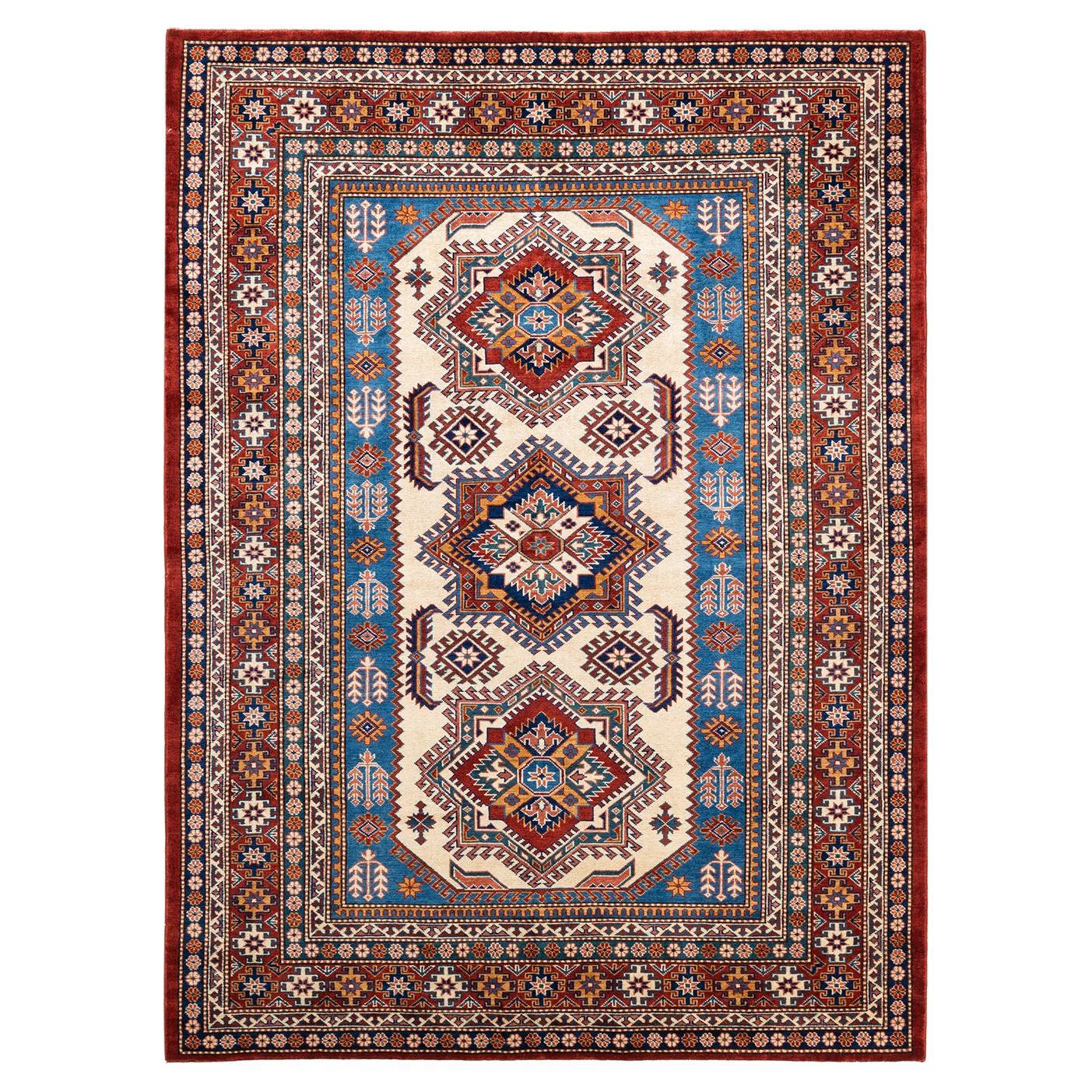 One-Of-A-Kind Hand Knotted Bohemian Tribal Tribal Ivory Area Rug For ...