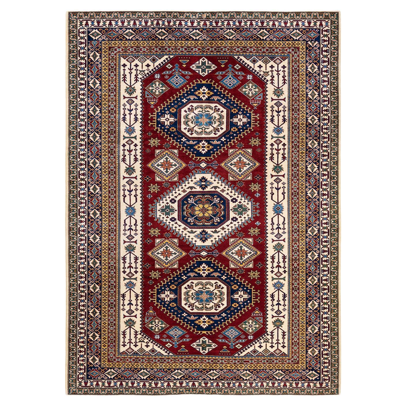 One-of-a-kind Hand Knotted Bohemian Tribal Tribal Ivory Area Rug For ...