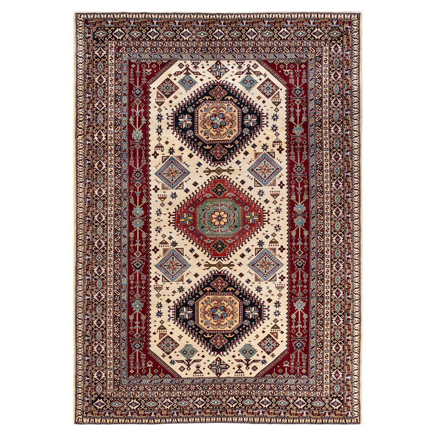 One-of-a-Kind Hand Knotted Bohemian Tribal Tribal Ivory Area Rug For ...