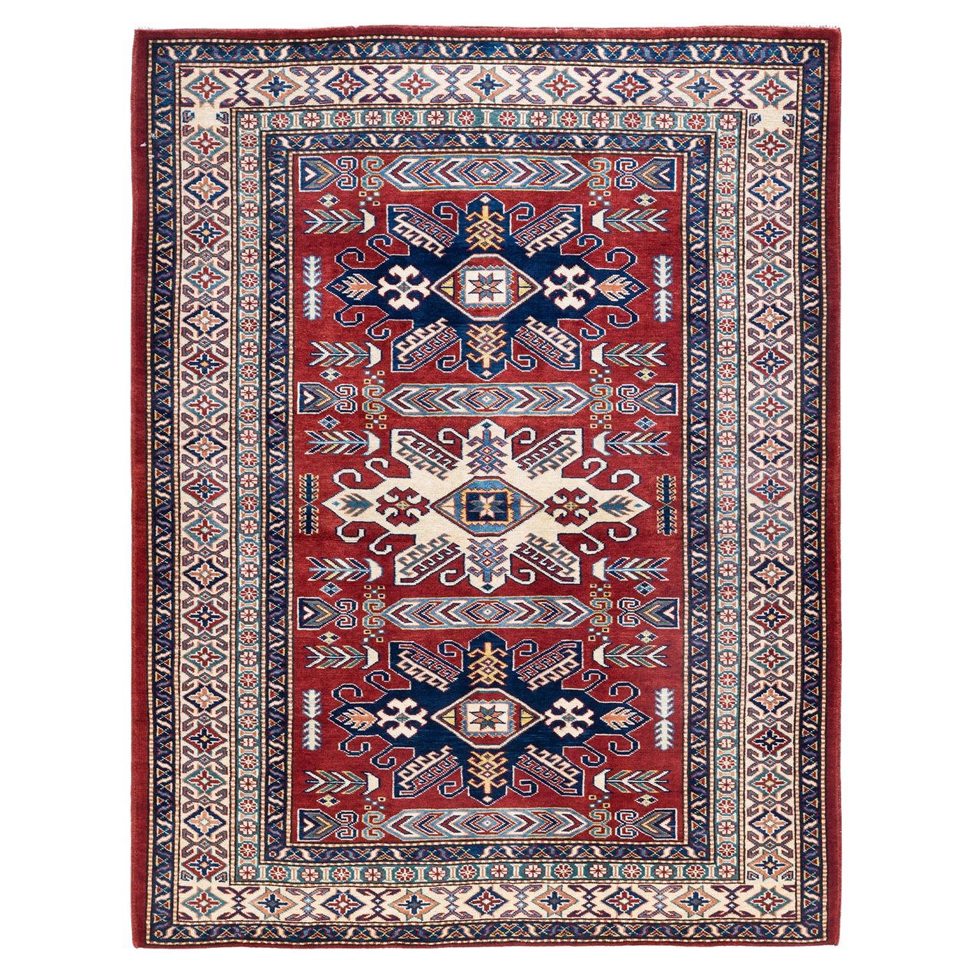 One-of-a-Kind Hand Knotted Bohemian Tribal Tribal Orange Area Rug For ...