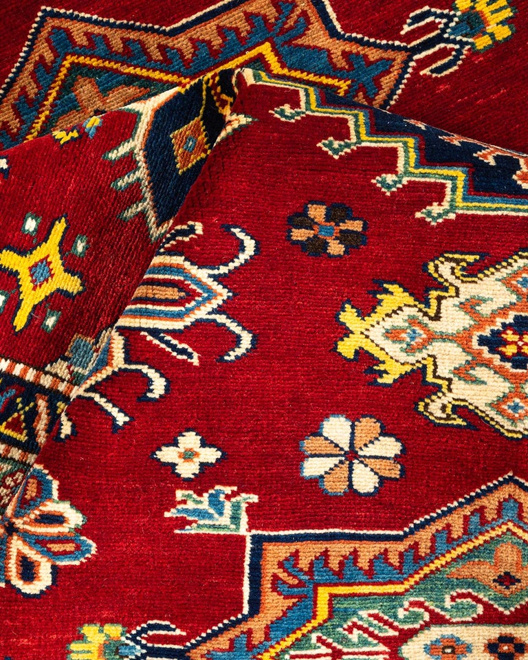 One-Of-A-Kind Hand Knotted Bohemian Tribal Tribal Red Area Rug 4' 3" x ...