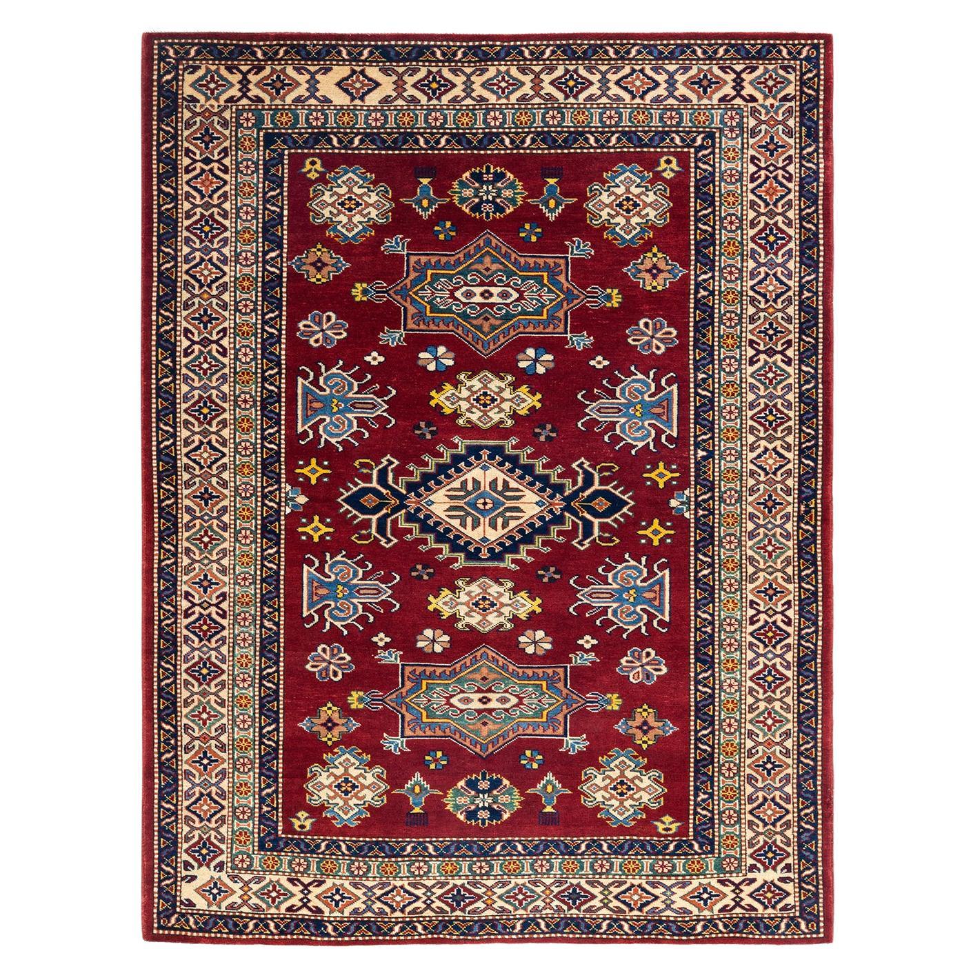 One-Of-A-Kind Hand Knotted Bohemian Tribal Tribal Red Area Rug 4' 3" x ...