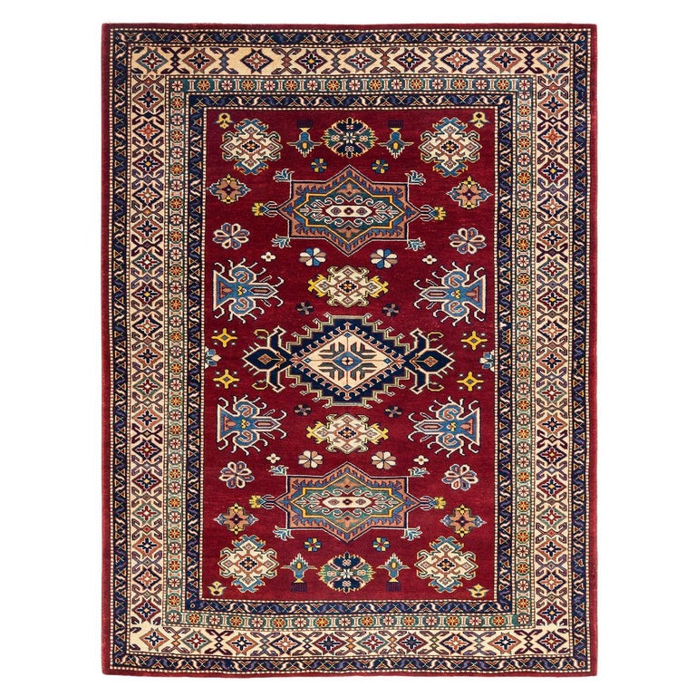 One-Of-A-Kind Hand Knotted Bohemian Tribal Tribal Red Area Rug 4' 3" x ...