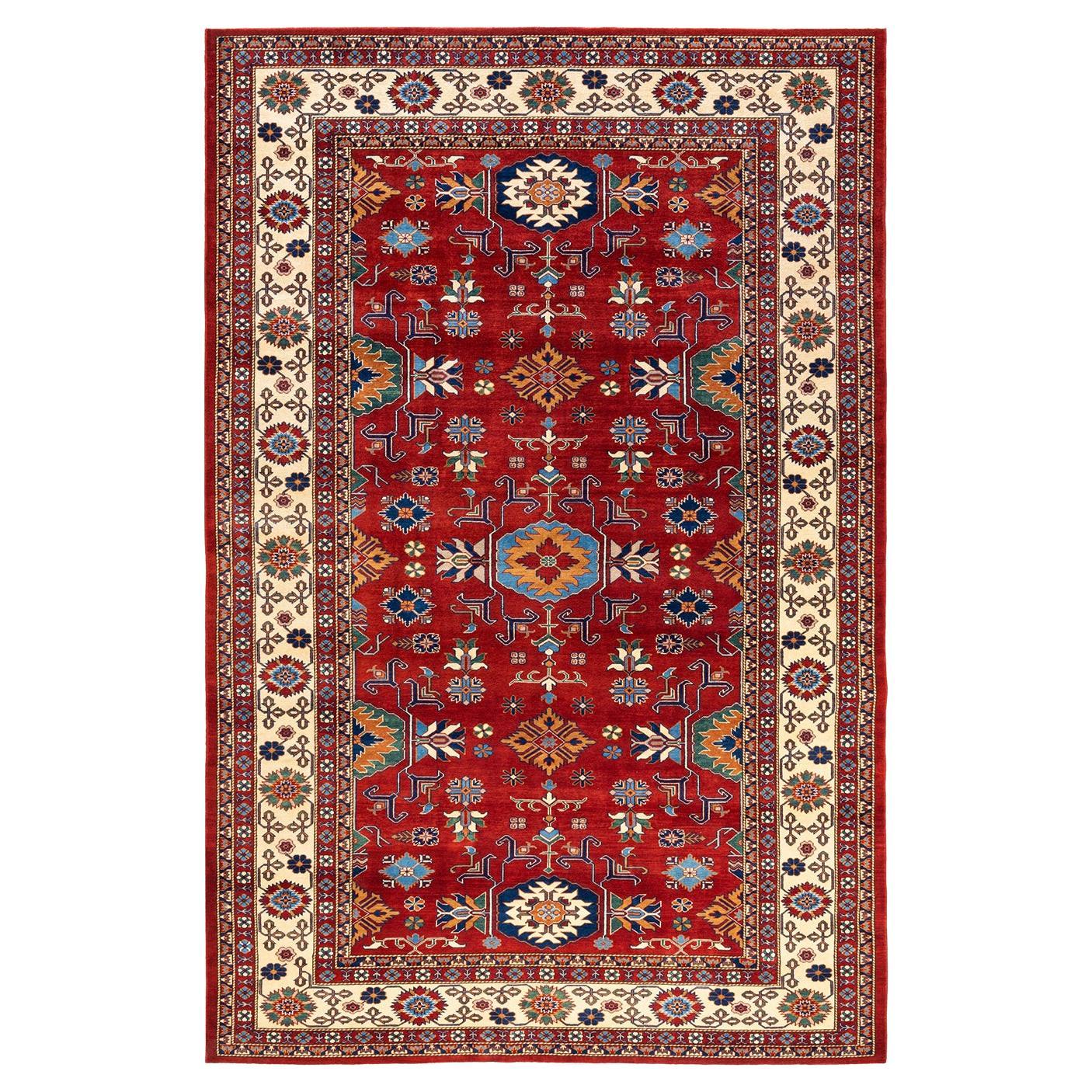 One-Of-A-Kind Hand Knotted Bohemian Tribal Tribal Red Area Rug 4' 3" x ...