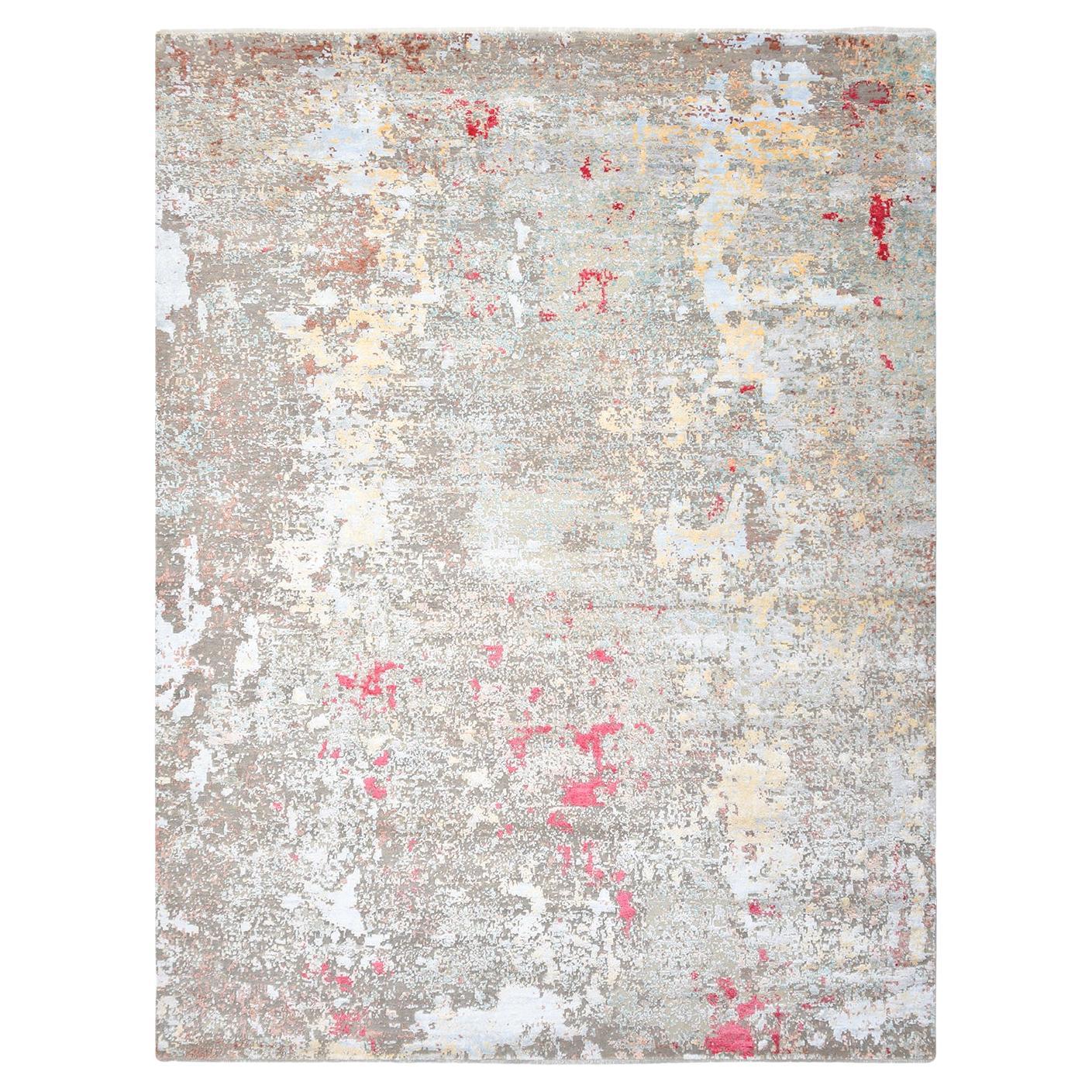 Abstract Contemporary Area Rug in Taupe Brown Handmade of 60 Knots Wool ...