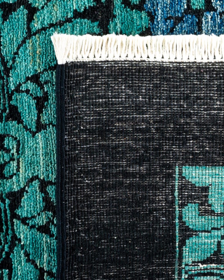 One of a Kind Hand Knotted Contemporary Floral Black Area Rug For Sale ...