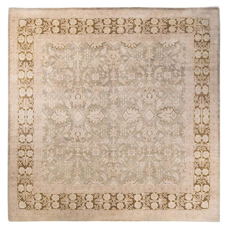 One of a Kind Hand Knotted Contemporary Floral Eclectic Light Gray ...