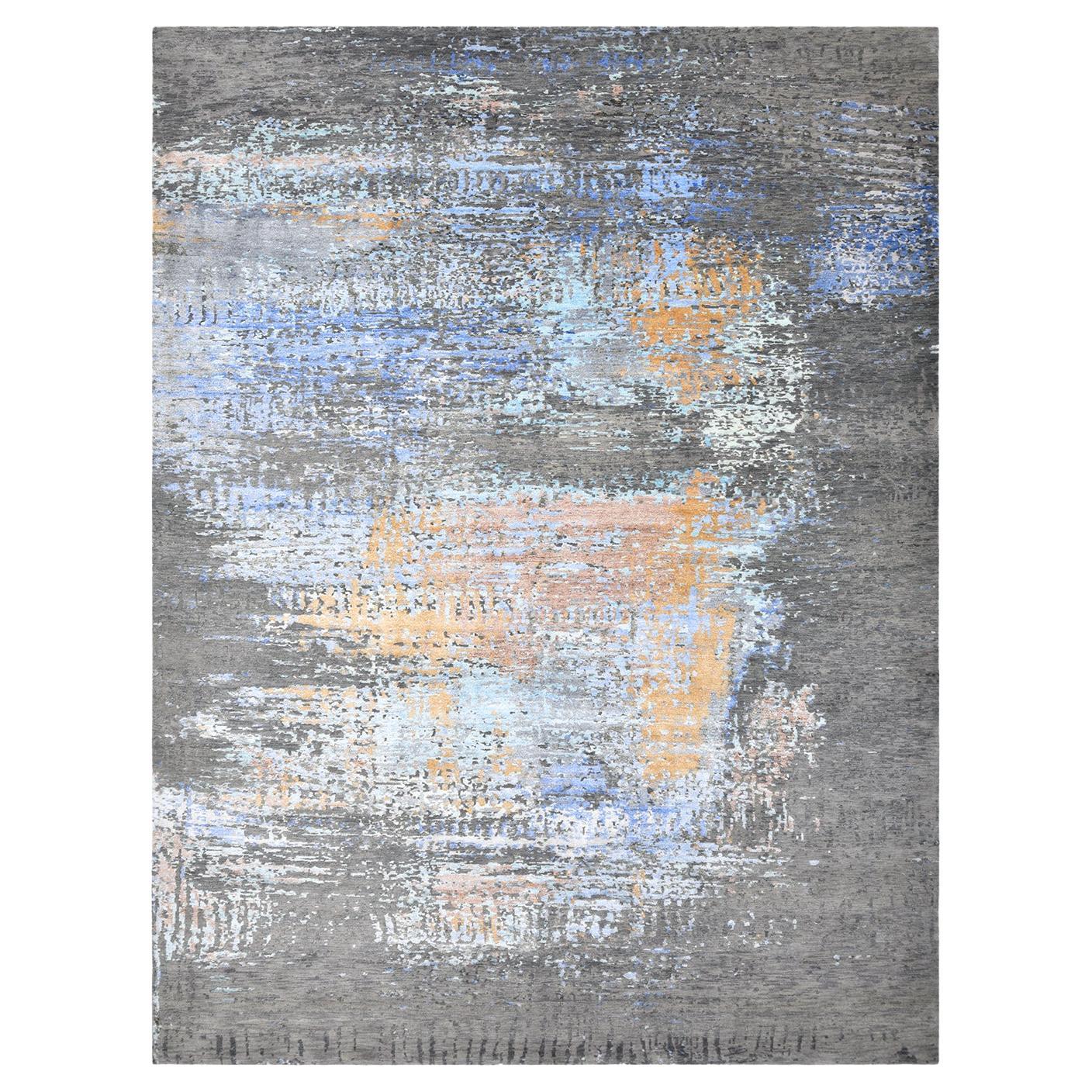 One-of-a-kind Hand Knotted Contemporary Gray Area Rug For Sale at 1stDibs