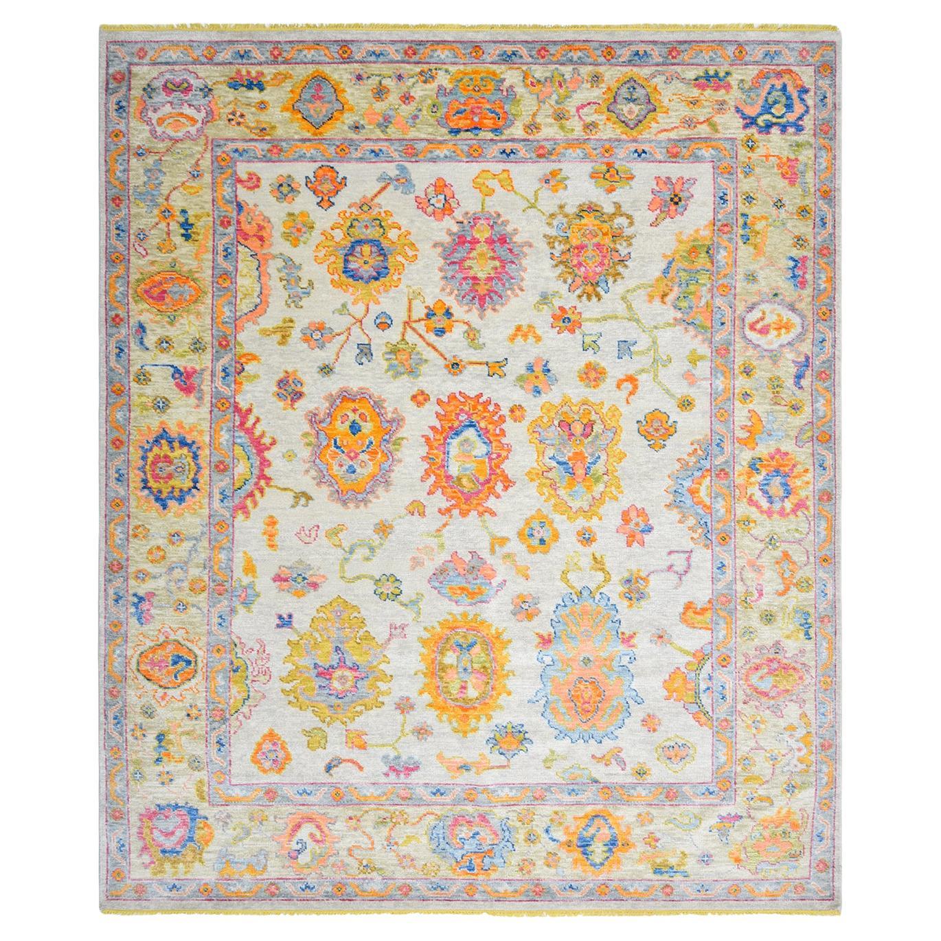 Contemporary Tibetan Rug Hand-Knotted in Nepal, Light Grey - Brass For ...