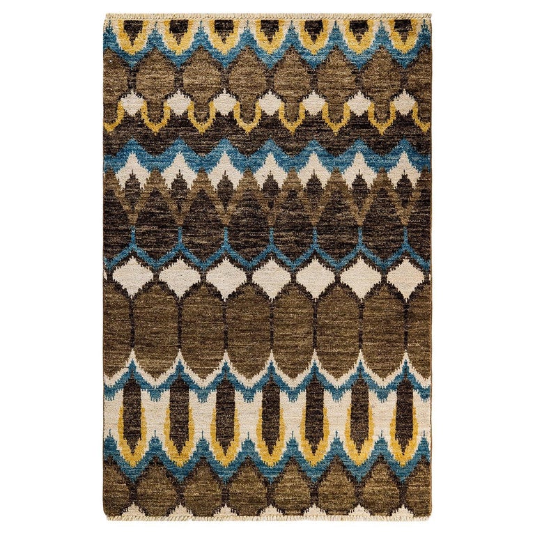 One of a Kind Hand Knotted Contemporary Ikat Green Area Rug For Sale at ...