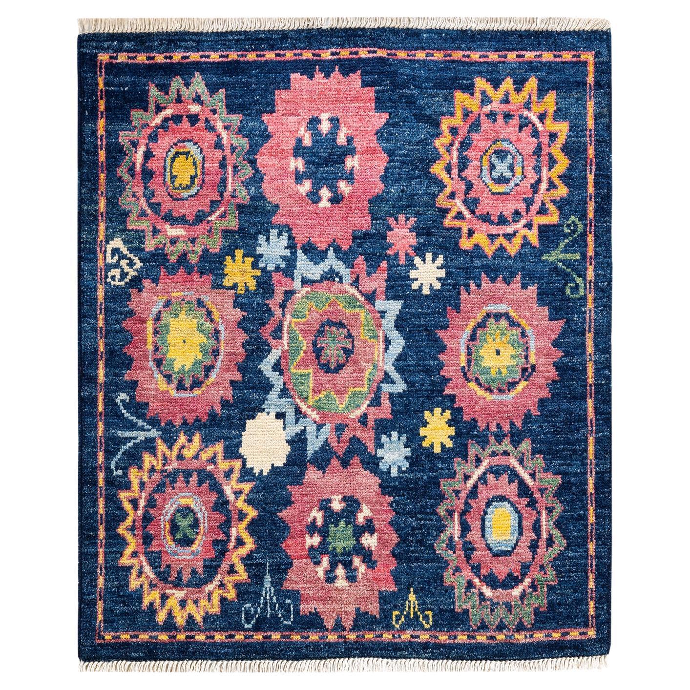 One-of-a-kind Hand Knotted Contemporary Ikat Modern Blue Area Rug For ...