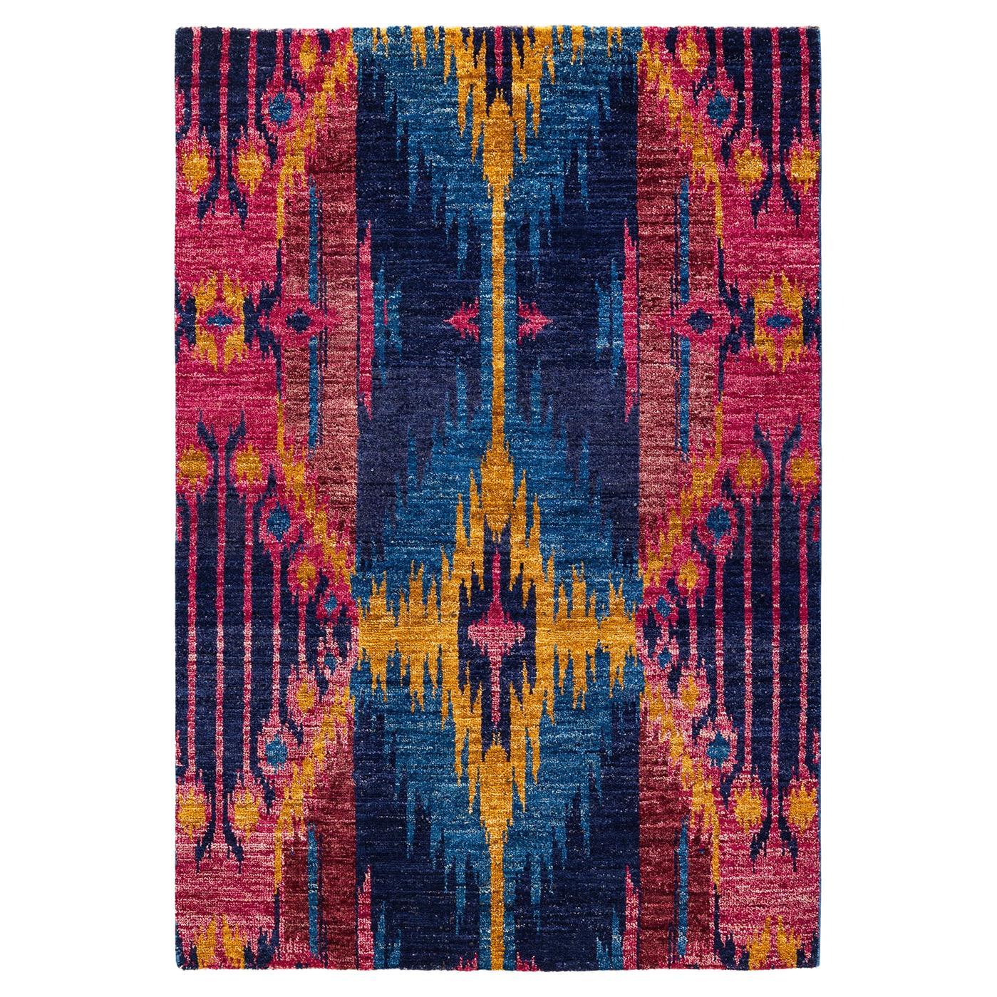 One-of-a-Kind Hand Knotted Contemporary Ikat Modern Blue Area Rug For ...