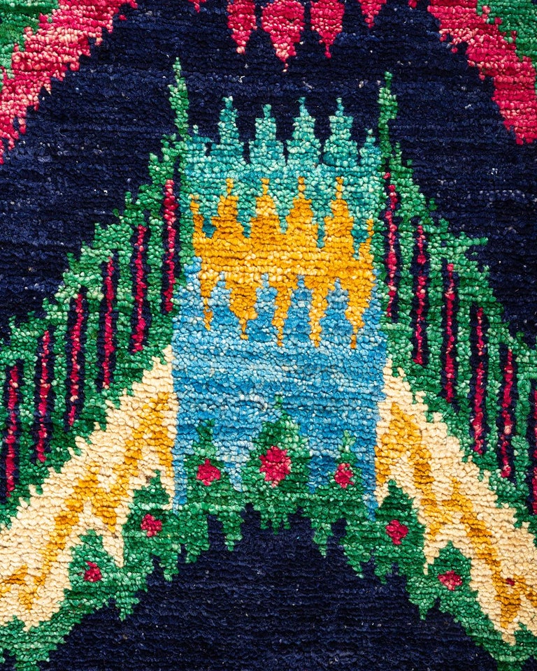 One-of-a-Kind Hand Knotted Contemporary Ikat Modern Blue Area Rug For ...