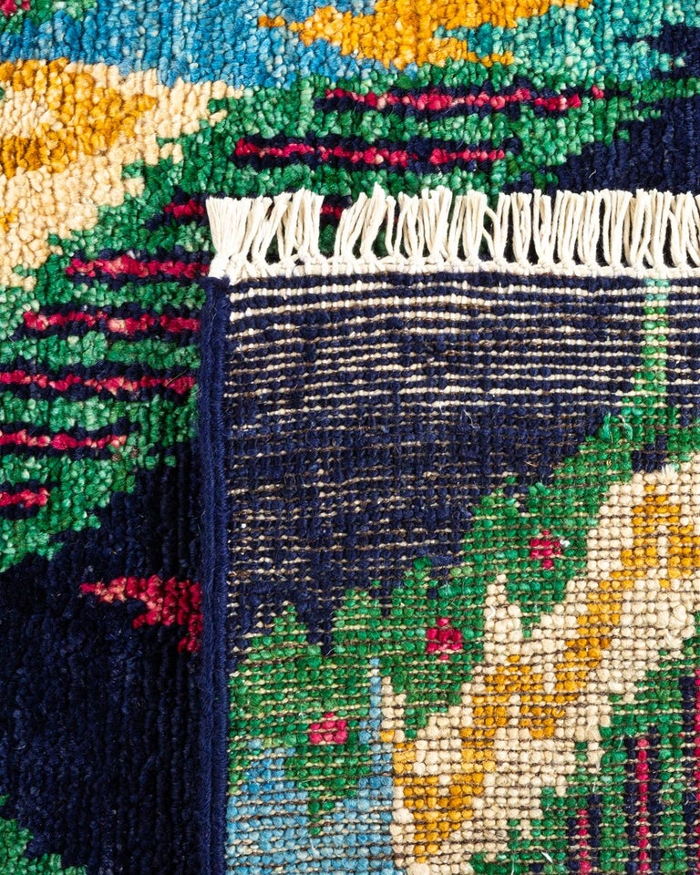 One-of-a-Kind Hand Knotted Contemporary Ikat Modern Blue Area Rug For ...