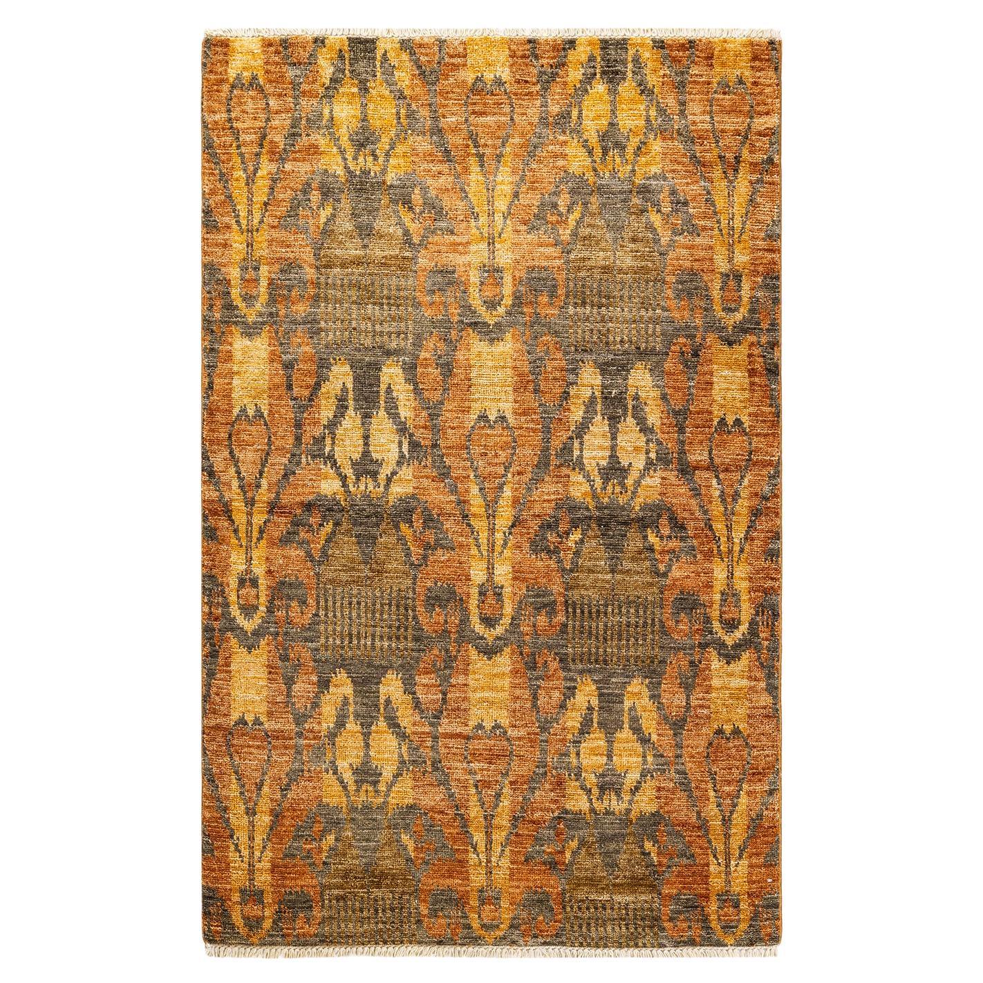 One-of-a-kind Hand Knotted Contemporary Ikat Modern Green Area Rug For ...