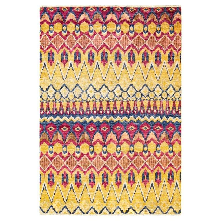 One-of-a-kind Hand Knotted Contemporary Ikat Modern Red Area Rug For ...