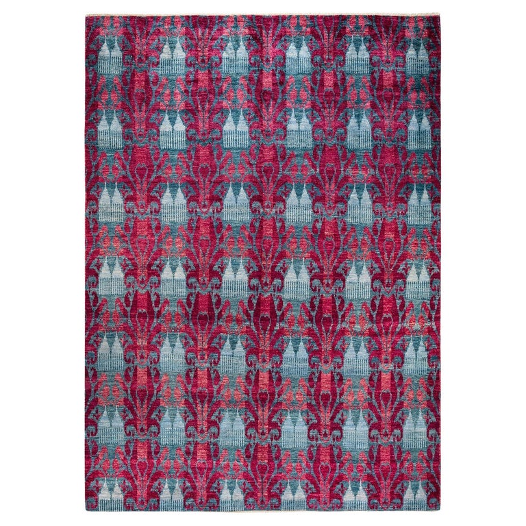 One-of-a-kind Hand Knotted Contemporary Ikat Modern Red Area Rug For ...