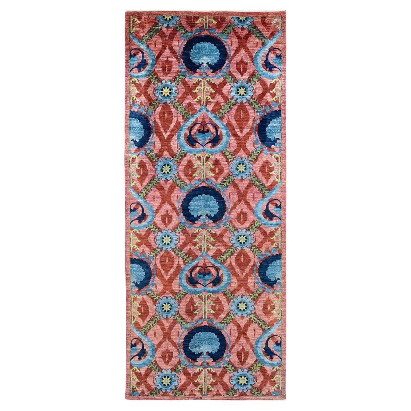 One-of-a-kind Hand Knotted Contemporary Ikat Suzani Ivory Area Rug For ...