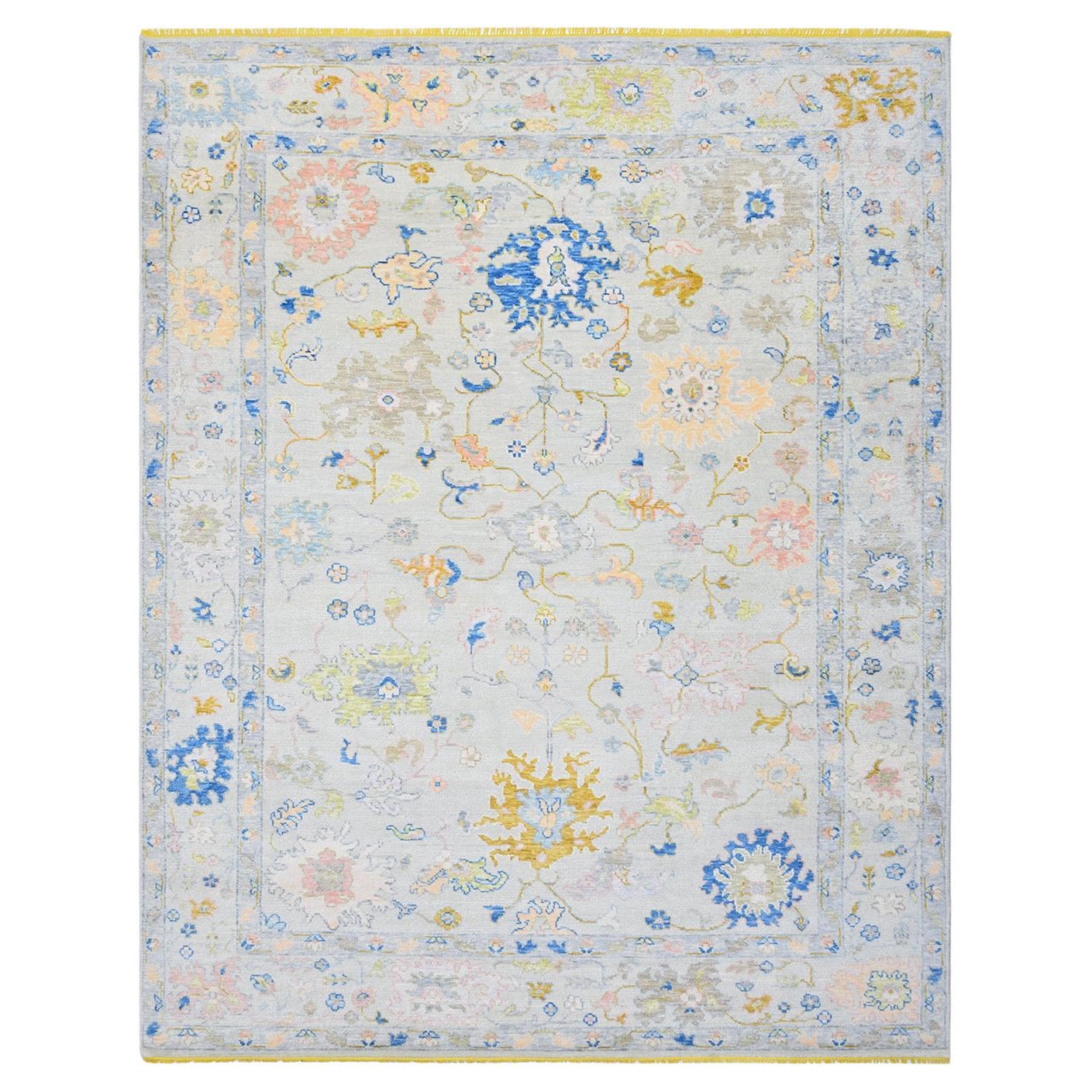 Contemporary Tibetan Rug Hand-Knotted in Nepal, Light Grey - Brass For ...