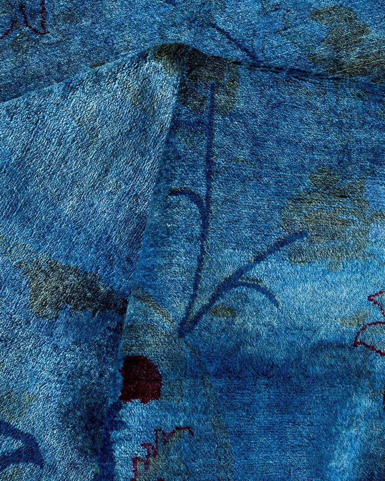 One of a Kind Hand Knotted Contemporary Overdyed Blue Area Rug For Sale ...