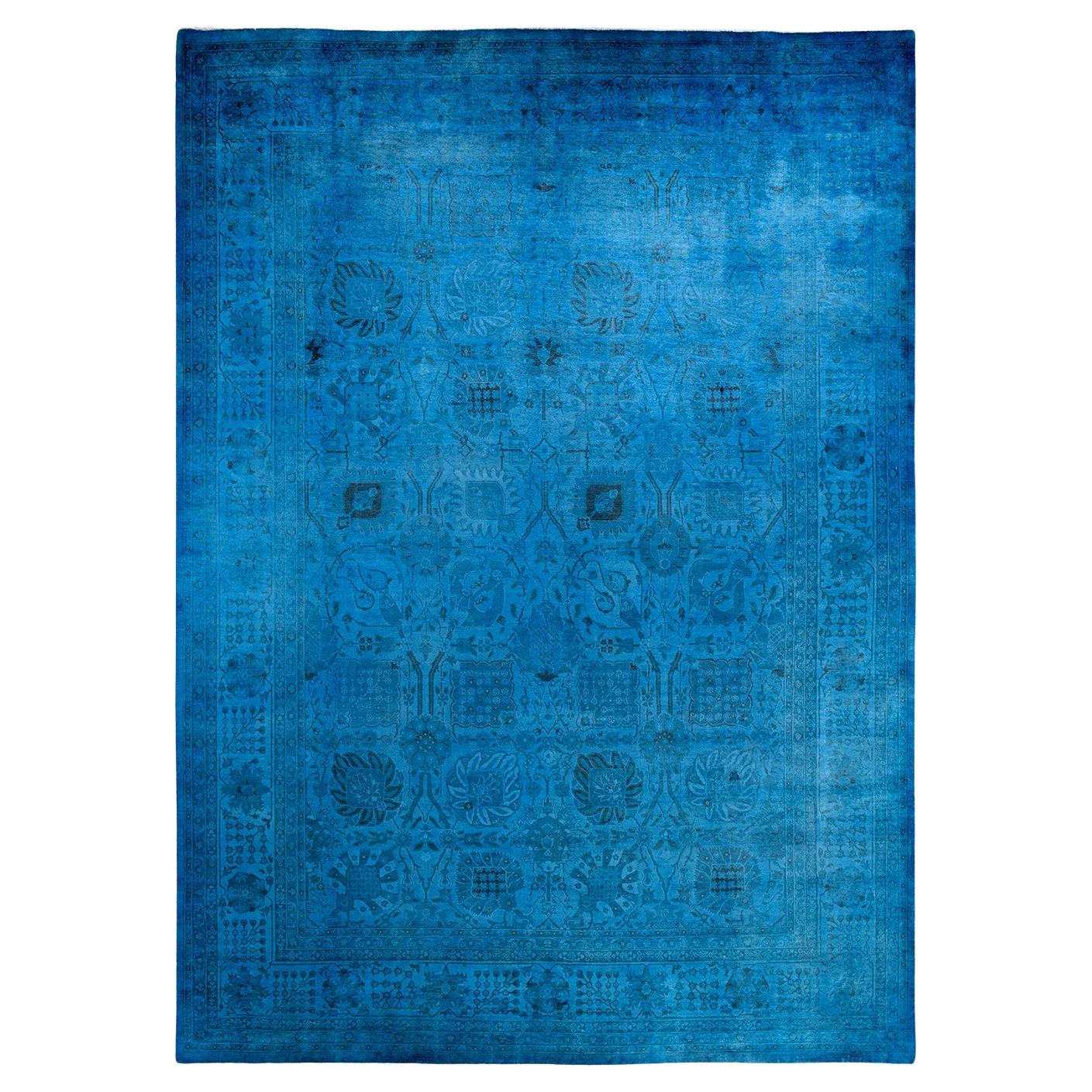 One of a Kind Hand Knotted Contemporary Overdyed Blue Area Rug For Sale ...