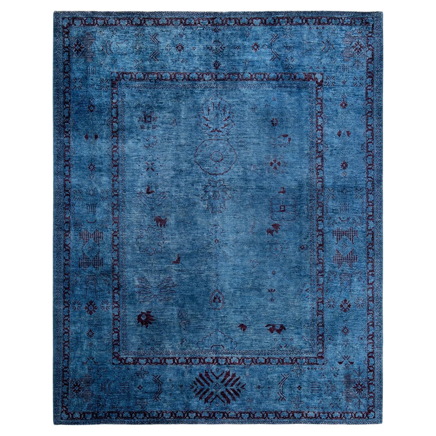 One of a Kind Hand Knotted Contemporary Overdyed Blue Area Rug For Sale ...