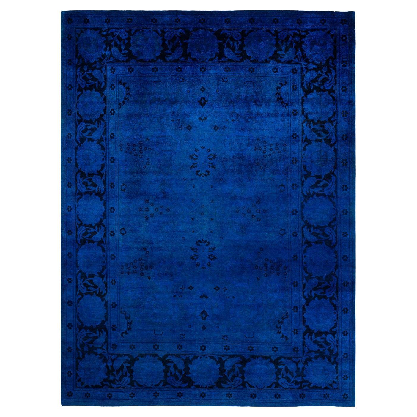 One of a Kind Hand Knotted Contemporary Overdyed Blue Area Rug For Sale ...