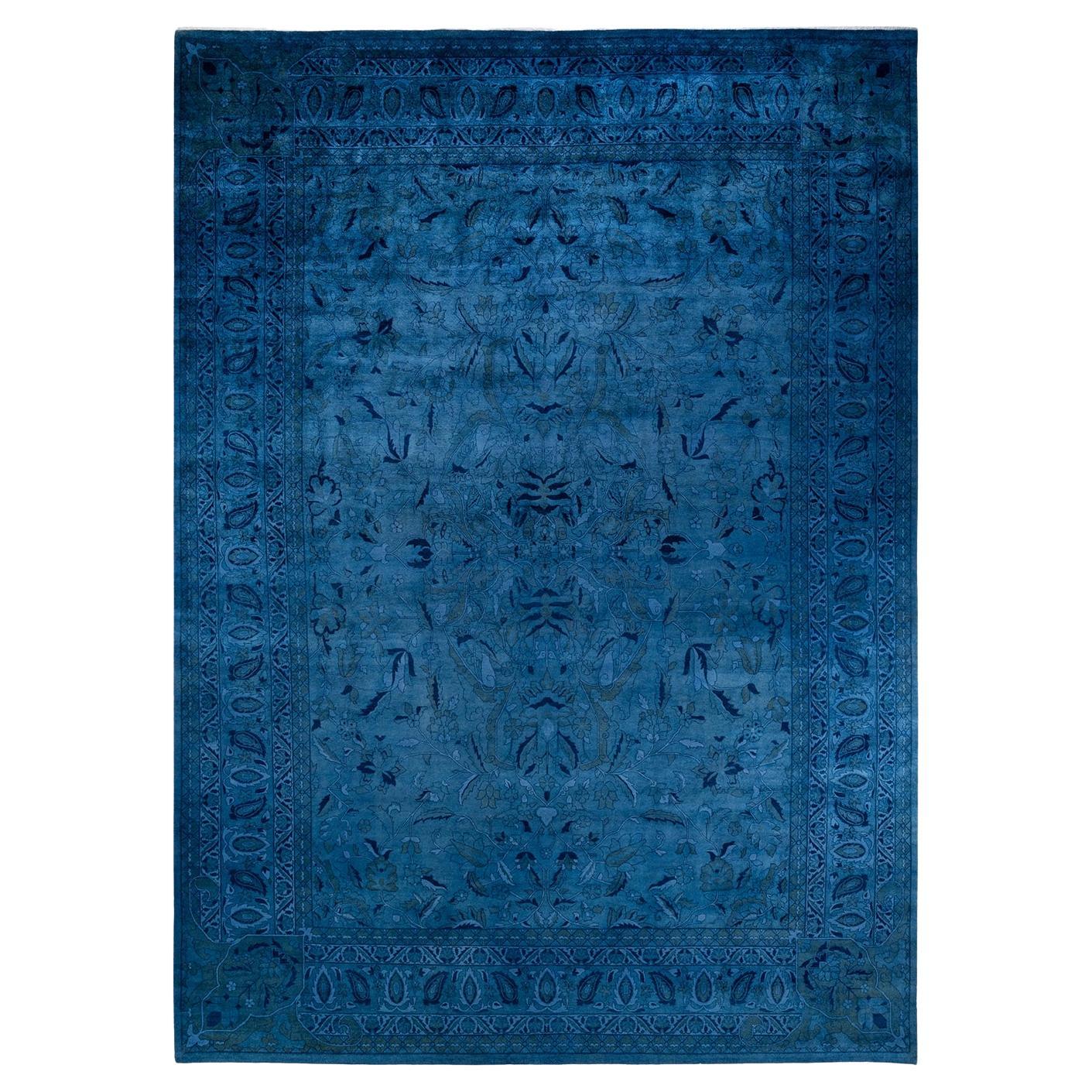 One of a Kind Hand Knotted Contemporary Overdyed Blue Area Rug For Sale ...