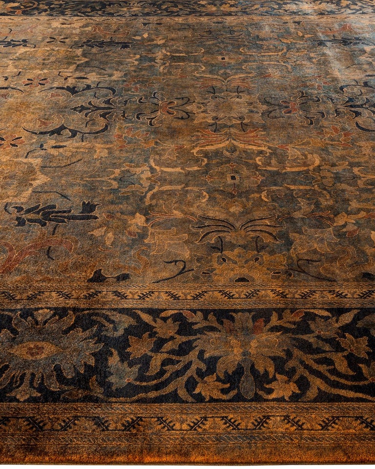 One of a Kind Hand Knotted Contemporary Overdyed Brown Area Rug For ...