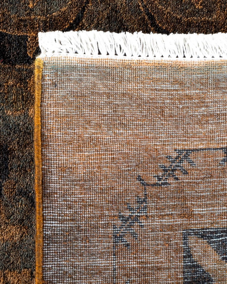 One of a Kind Hand Knotted Contemporary Overdyed Brown Area Rug For ...